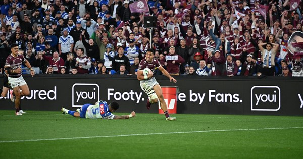 NRL 2024: Manly Sea Eagles, Tolu Koula, try, Bulldogs, speed, Jason ...